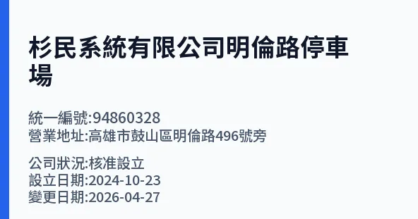 杉民系統有限公司明倫路停車場的照片-統編 94860328(高雄市) 公司登記資料與營業項目詳細圖表
