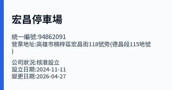 宏昌停車場的照片-統編 94862091(高雄市) 公司登記資料與營業項目詳細圖表