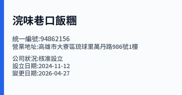 浣味巷口飯糰的照片-統編 94862156(高雄市) 公司登記資料與營業項目詳細圖表