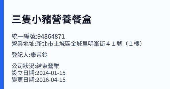 三隻小豬營養餐盒的照片-統編 94864871(新北市) 公司登記資料與營業項目詳細圖表
