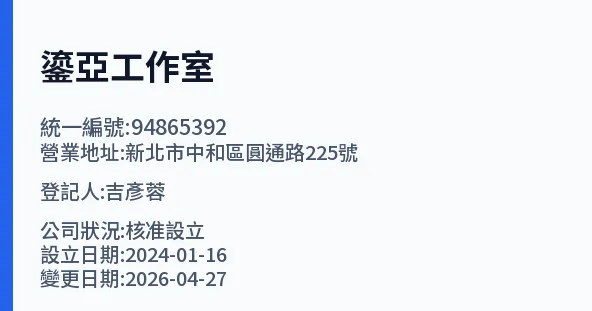 鎏亞工作室的照片-統編 94865392(新北市) 公司登記資料與營業項目詳細圖表