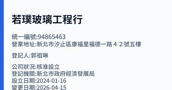 若璞玻璃工程行的照片-統編 94865463(新北市) 公司登記資料與營業項目詳細圖表