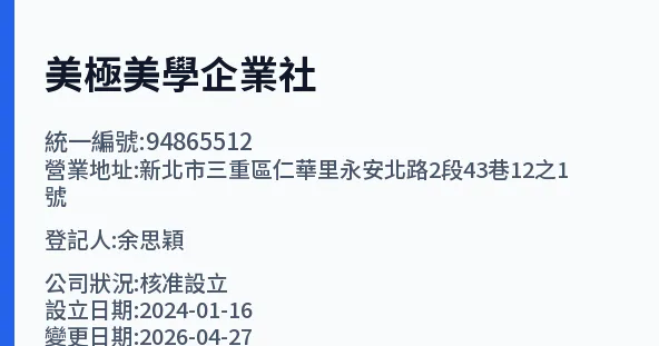 美極美學企業社的照片-統編 94865512(新北市) 公司登記資料與營業項目詳細圖表