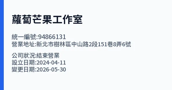 蘿蔔芒果工作室的照片-統編 94866131(新北市) 公司登記資料與營業項目詳細圖表