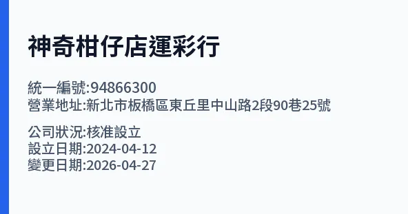 神奇柑仔店運彩行的照片-統編 94866300(新北市) 公司登記資料與營業項目詳細圖表