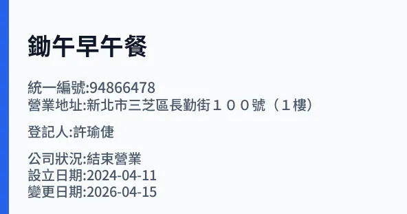 鋤午早午餐的照片-統編 94866478(新北市) 公司登記資料與營業項目詳細圖表