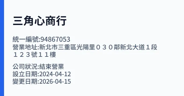 三角心商行的照片-統編 94867053(新北市) 公司登記資料與營業項目詳細圖表