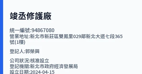 竣丞修護廠的照片-統編 94867080(新北市) 公司登記資料與營業項目詳細圖表