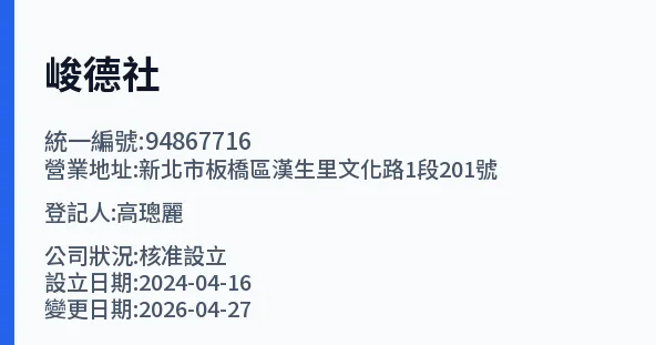 峻德社的照片-統編 94867716(新北市) 公司登記資料與營業項目詳細圖表