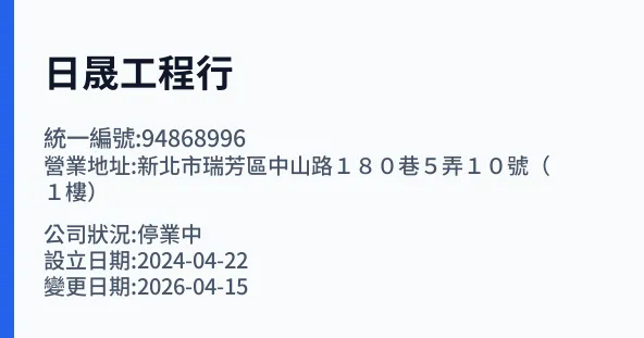 日晟工程行的照片-統編 94868996(新北市) 公司登記資料與營業項目詳細圖表