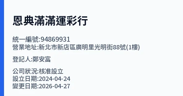 恩典滿滿運彩行的照片-統編 94869931(新北市) 公司登記資料與營業項目詳細圖表