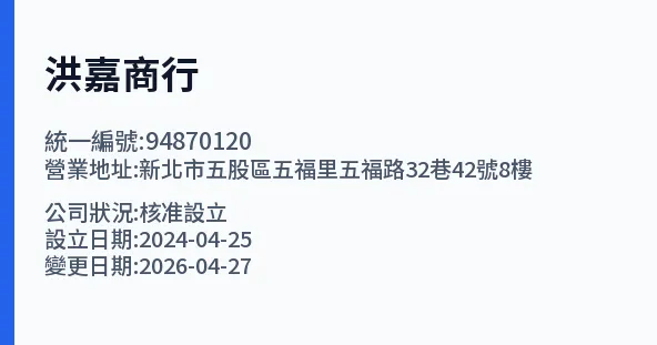洪嘉商行的照片-統編 94870120(新北市) 公司登記資料與營業項目詳細圖表