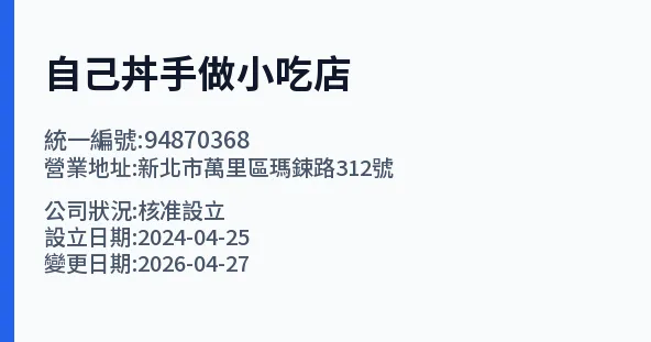 自己丼手做小吃店的照片-統編 94870368(新北市) 公司登記資料與營業項目詳細圖表