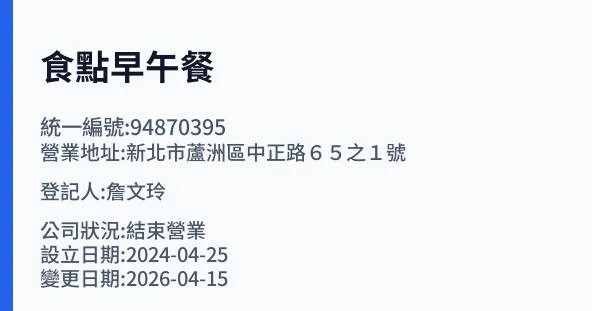 食點早午餐的照片-統編 94870395(新北市) 公司登記資料與營業項目詳細圖表