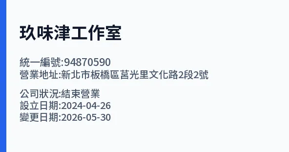 玖味津工作室的照片-統編 94870590(新北市) 公司登記資料與營業項目詳細圖表