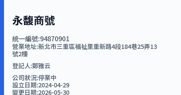 永馥商號的照片-統編 94870901(新北市) 公司登記資料與營業項目詳細圖表