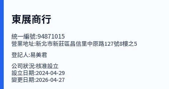 東展商行的照片-統編 94871015(新北市) 公司登記資料與營業項目詳細圖表