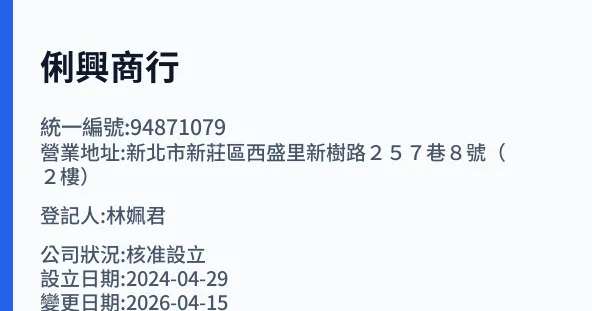俐興商行的照片-統編 94871079(新北市) 公司登記資料與營業項目詳細圖表