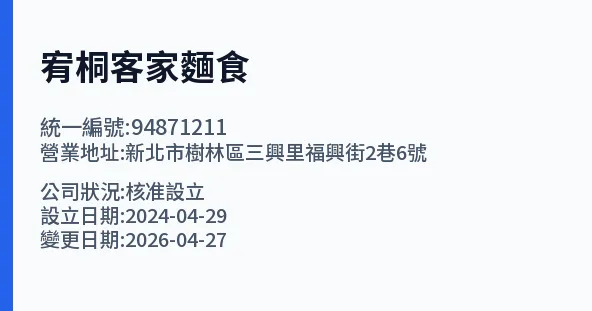 宥桐客家麵食的照片-統編 94871211(新北市) 公司登記資料與營業項目詳細圖表
