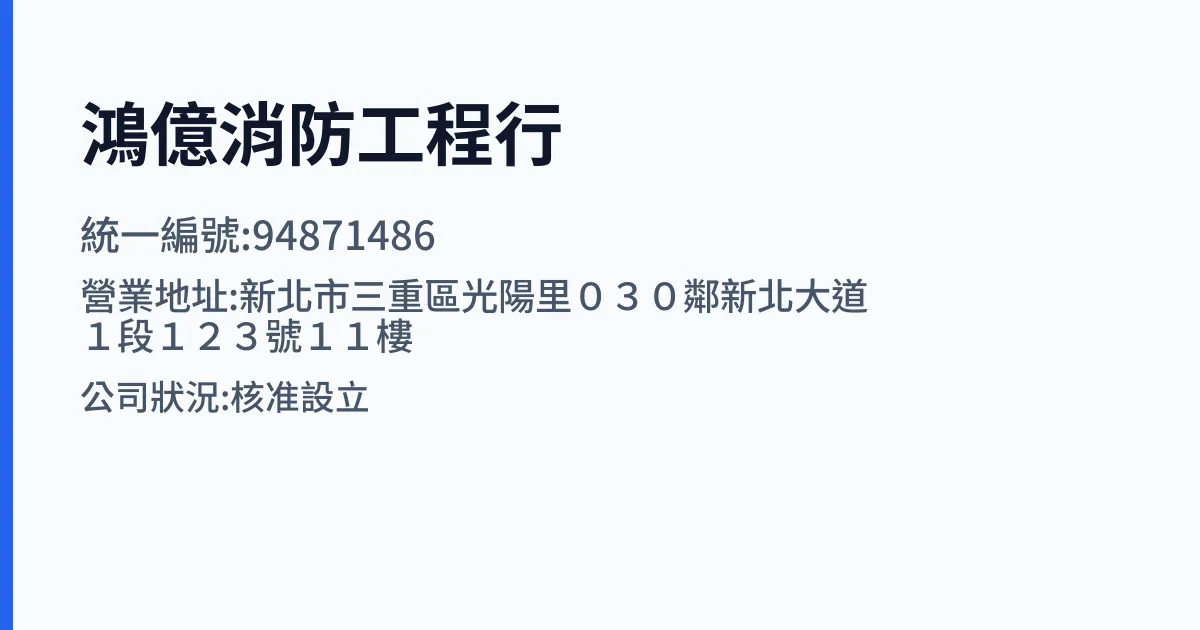 鴻億消防工程行 - 統編 94871486(新北市) 公司登記資料與營業項目詳細圖表