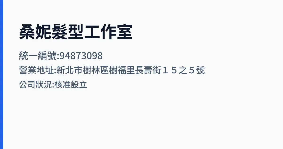 桑妮髮型工作室 - 統編 94873098(新北市) 公司登記資料與營業項目詳細圖表