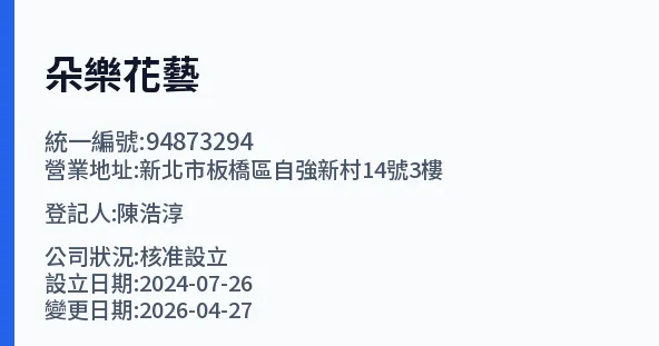 朵樂花藝的照片-統編 94873294(新北市) 公司登記資料與營業項目詳細圖表