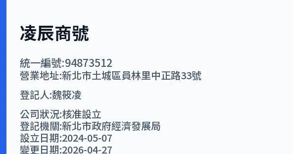 凌辰商號的照片-統編 94873512(新北市) 公司登記資料與營業項目詳細圖表