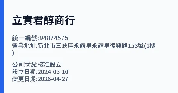 立實君醇商行的照片-統編 94874575(新北市) 公司登記資料與營業項目詳細圖表