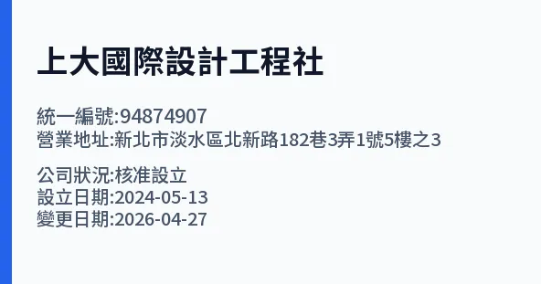 上大國際設計工程社的照片-統編 94874907(新北市) 公司登記資料與營業項目詳細圖表