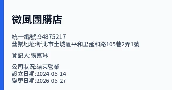 微風團購店的照片-統編 94875217(新北市) 公司登記資料與營業項目詳細圖表