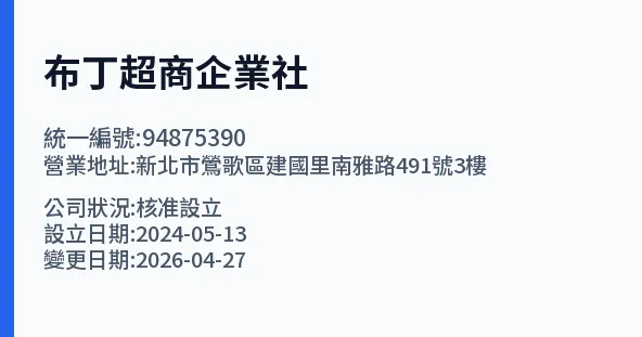 布丁超商企業社的照片-統編 94875390(新北市) 公司登記資料與營業項目詳細圖表