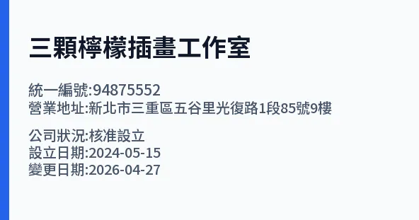 三顆檸檬插畫工作室的照片-統編 94875552(新北市) 公司登記資料與營業項目詳細圖表