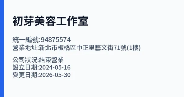 初芽美容工作室的照片-統編 94875574(新北市) 公司登記資料與營業項目詳細圖表