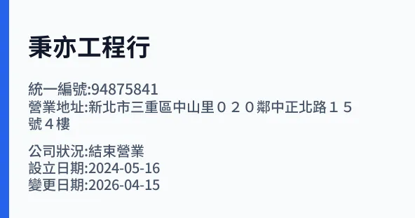 秉亦工程行的照片-統編 94875841(新北市) 公司登記資料與營業項目詳細圖表