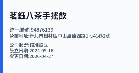 茗鈺八茶手搖飲的照片-統編 94876139(新北市) 公司登記資料與營業項目詳細圖表