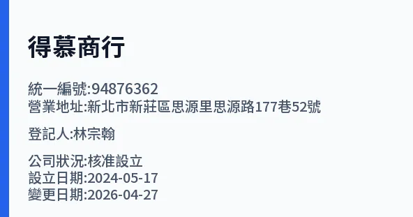 得慕商行的照片-統編 94876362(新北市) 公司登記資料與營業項目詳細圖表