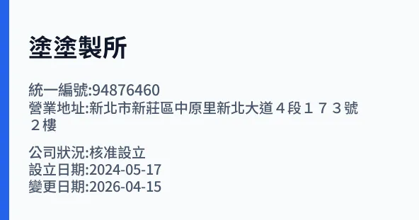 塗塗製所的照片-統編 94876460(新北市) 公司登記資料與營業項目詳細圖表