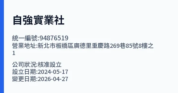 自強實業社的照片-統編 94876519(新北市) 公司登記資料與營業項目詳細圖表