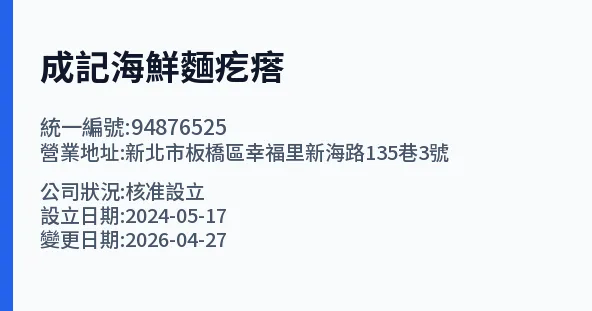 成記海鮮麵疙瘩的照片-統編 94876525(新北市) 公司登記資料與營業項目詳細圖表