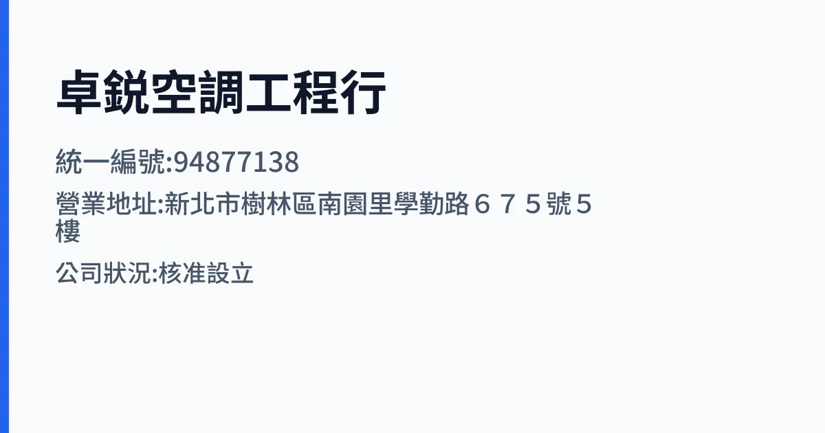 卓鋭空調工程行 - 統編 94877138(新北市) 公司登記資料與營業項目詳細圖表