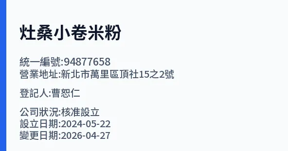 灶桑小卷米粉的照片-統編 94877658(新北市) 公司登記資料與營業項目詳細圖表