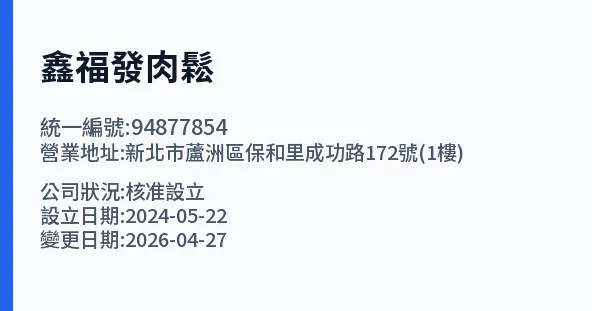 鑫福發肉鬆的照片-統編 94877854(新北市) 公司登記資料與營業項目詳細圖表