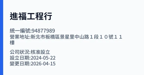 進福工程行的照片-統編 94877989(新北市) 公司登記資料與營業項目詳細圖表
