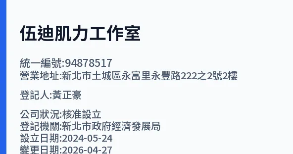 伍迪肌力工作室的照片-統編 94878517(新北市) 公司登記資料與營業項目詳細圖表