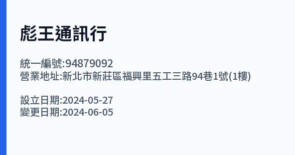 彪王通訊行的照片-統編 94879092(新北市) 公司登記資料與營業項目詳細圖表