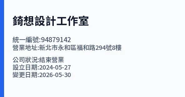 錡想設計工作室的照片-統編 94879142(新北市) 公司登記資料與營業項目詳細圖表