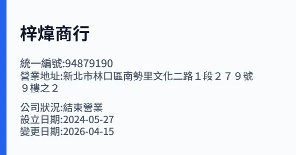 梓煒商行的照片-統編 94879190(新北市) 公司登記資料與營業項目詳細圖表