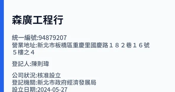 森廣工程行的照片-統編 94879207(新北市) 公司登記資料與營業項目詳細圖表