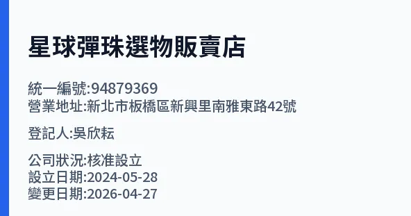 星球彈珠選物販賣店的照片-統編 94879369(新北市) 公司登記資料與營業項目詳細圖表