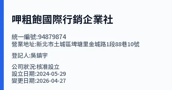 呷粗飽國際行銷企業社的照片-統編 94879874(新北市) 公司登記資料與營業項目詳細圖表
